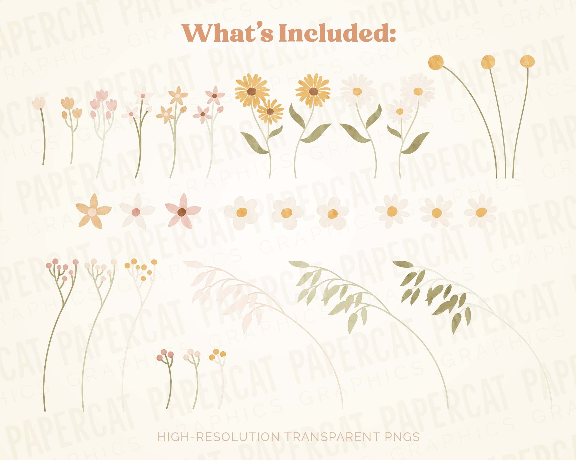 Watercolor Dried Floral Boho Rainbows Clipart Graphics Bundle | Set of ...