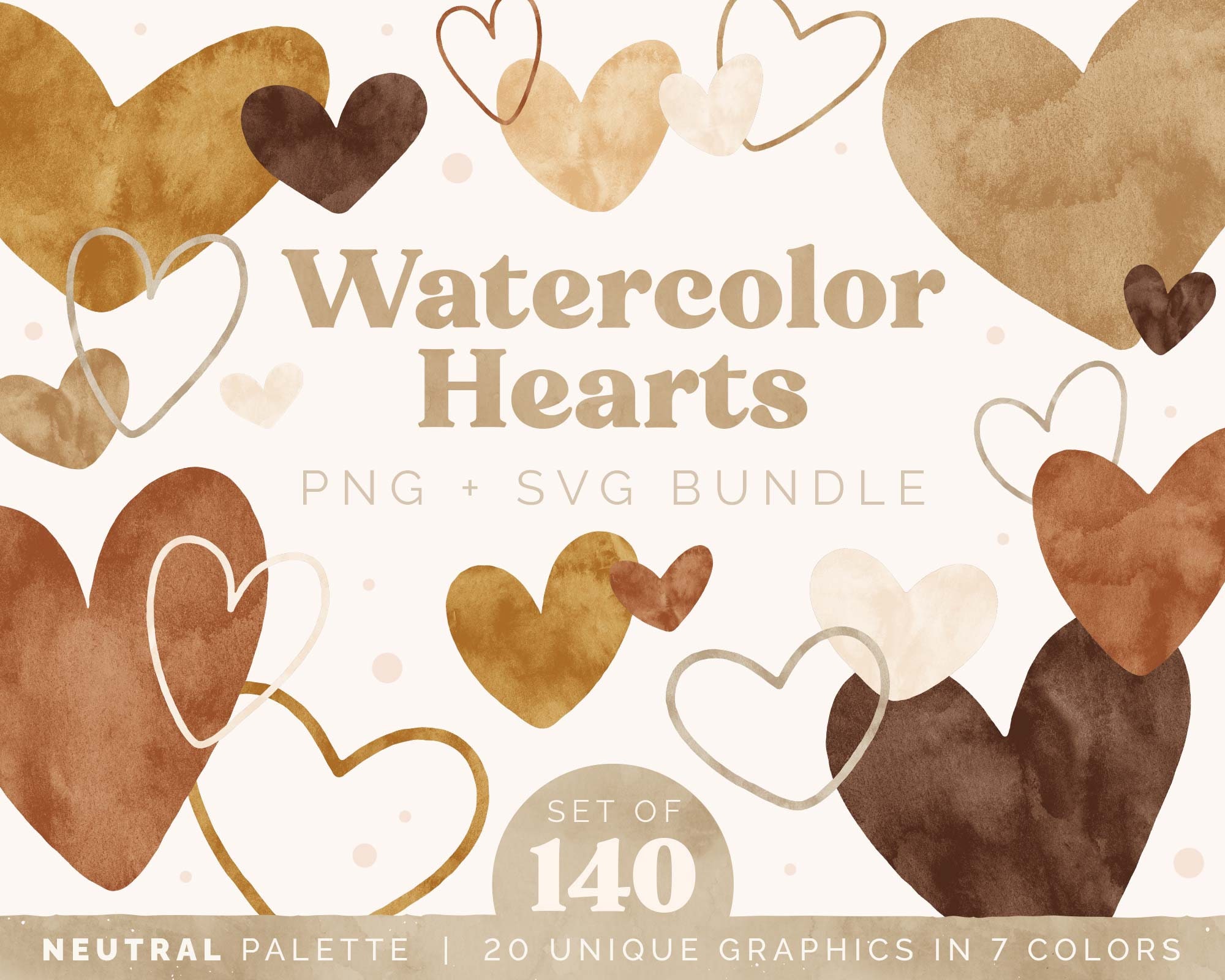 Watercolor Hearts Clipart Graphics Bundle | Set of 140 Illustrations ...
