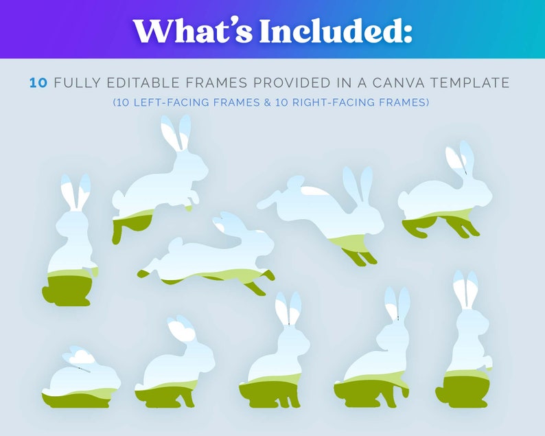 Editable Canva Frames Bundle: Set of 10 Rabbit Silhouettes | Easy Drag ...