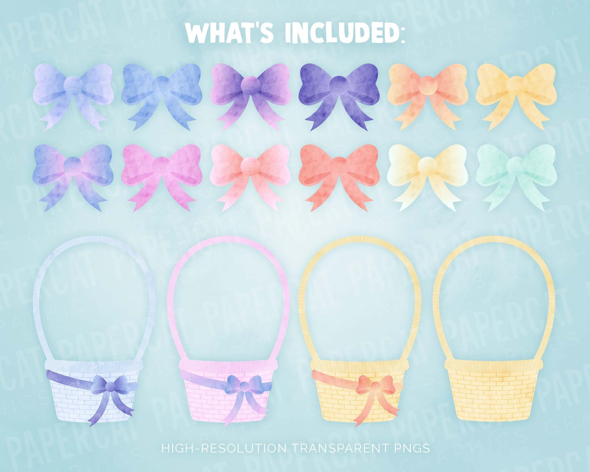 Set of 155 Cute Watercolor Easter Clipart Illustrated Graphics Bundle ...