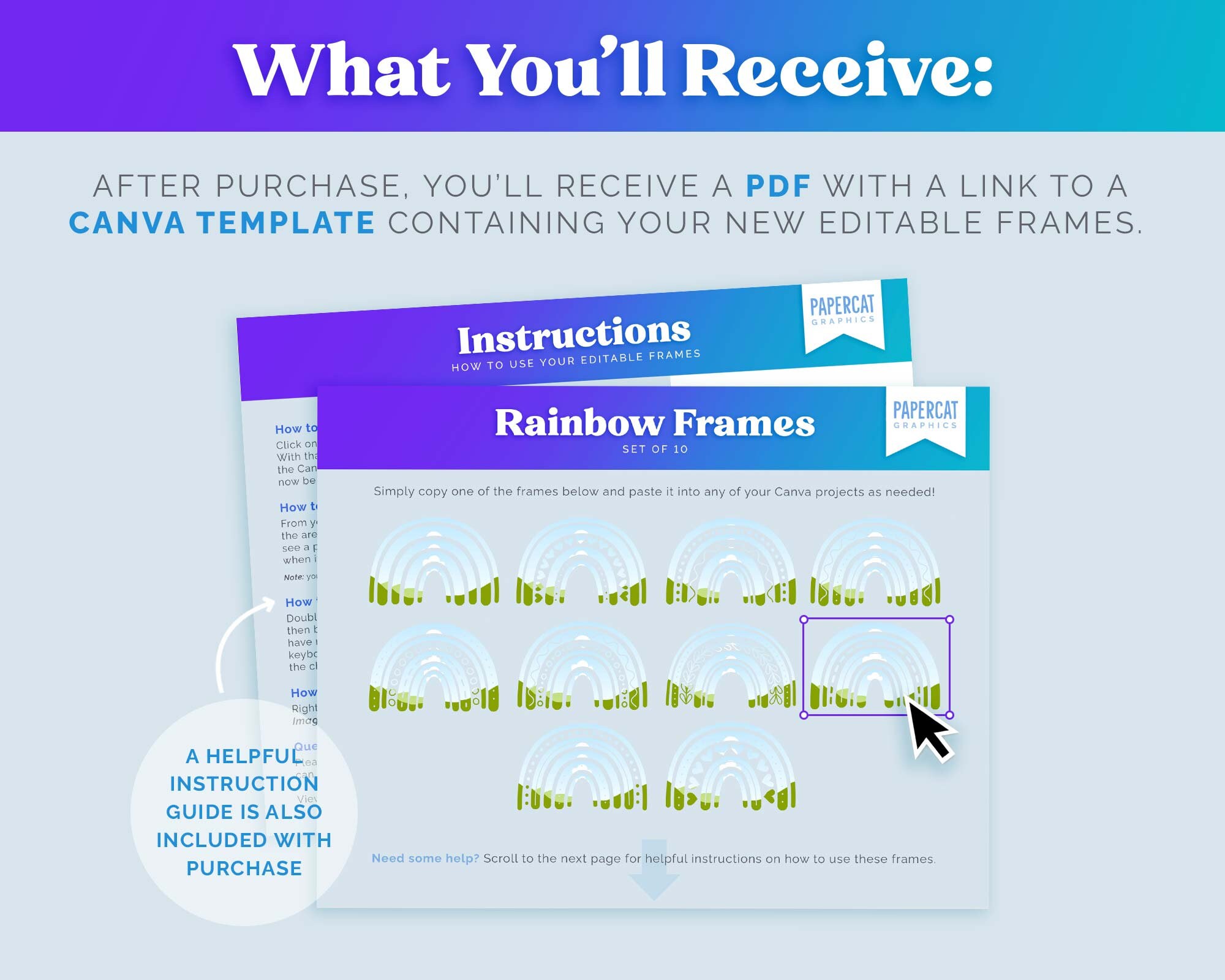 Editable Canva Frames Bundle: Set of 10 Boho Rainbows Easy Drag and ...