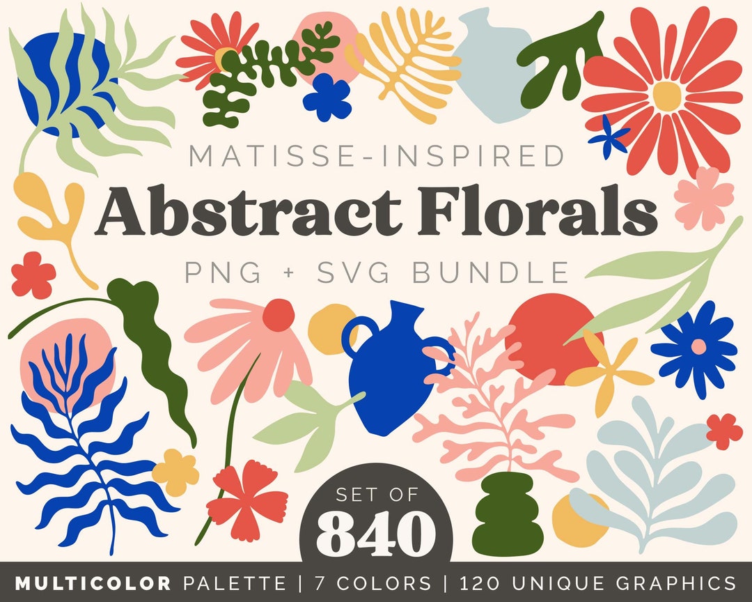 Abstract Floral Shapes Clipart Bundle | Matisse Style Set of 840 Plant ...