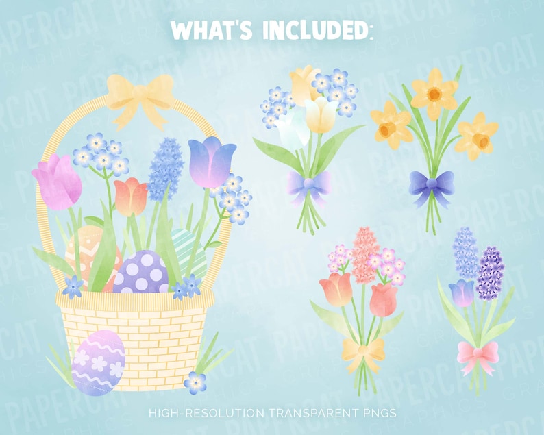 Set of 155 Cute Watercolor Easter Clipart Illustrated Graphics Bundle ...