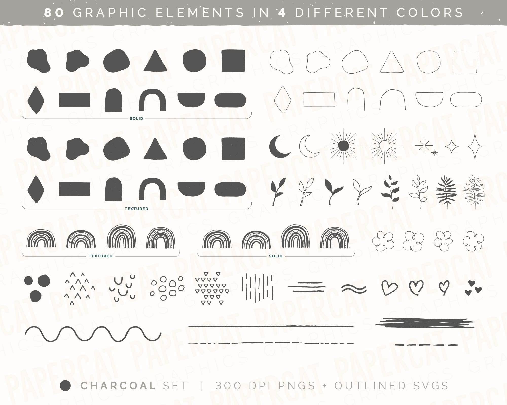 Abstract Boho Shapes Clipart Graphics Bundle | Warm Grey Set, 320 ...