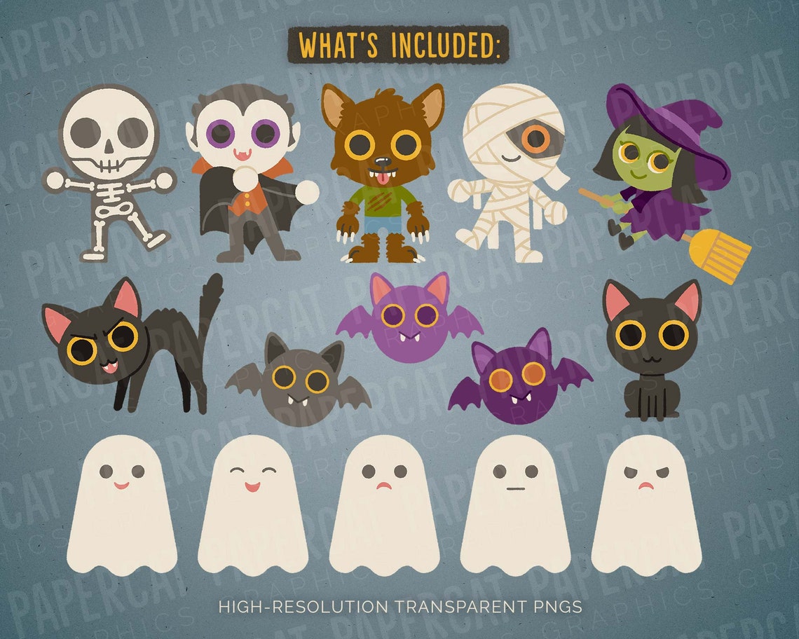 Set of 125 Cute Hand Drawn Halloween Clipart Illustrated - Etsy