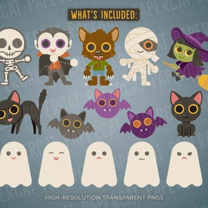 Set of 125 Cute Hand Drawn Halloween Clipart Illustrated Graphics ...