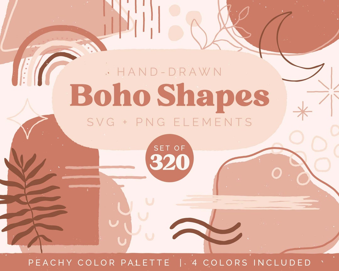 Abstract Boho Shapes Clipart Graphics Bundle | Peachy Set of 320 ...