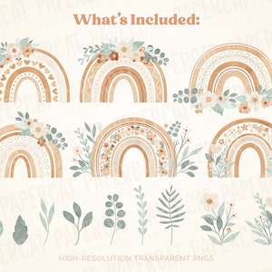 Watercolor Boho Floral Rainbows Clipart Graphics Bundle | Set of 65 ...