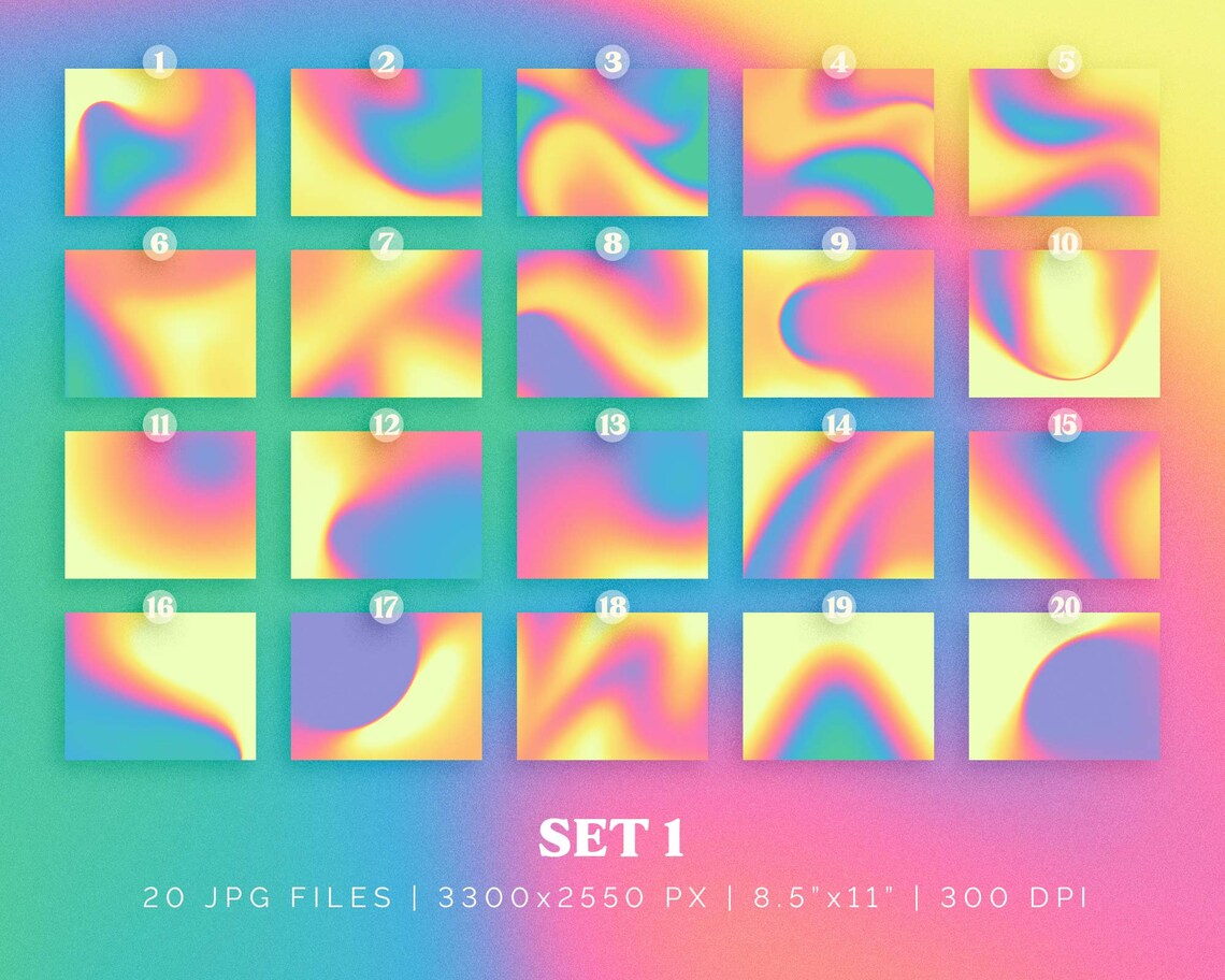 Set of 40 Grainy Gradients Pack | 90's Neon Highlighter Color Palette ...