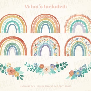 Watercolor Boho Floral Rainbows Clipart Graphics Bundle | Set of 65 ...