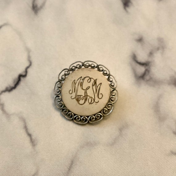 1930 Vintage MONOGRAM STERLING MARCASITE Brooch - Ori… - Gem