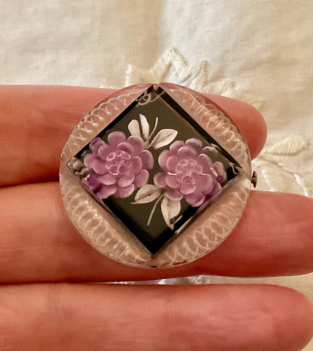 1930 France ART Deco LUCITE Vintage BROOCH - Original Craft Design -chiselling Flower- Haute ...