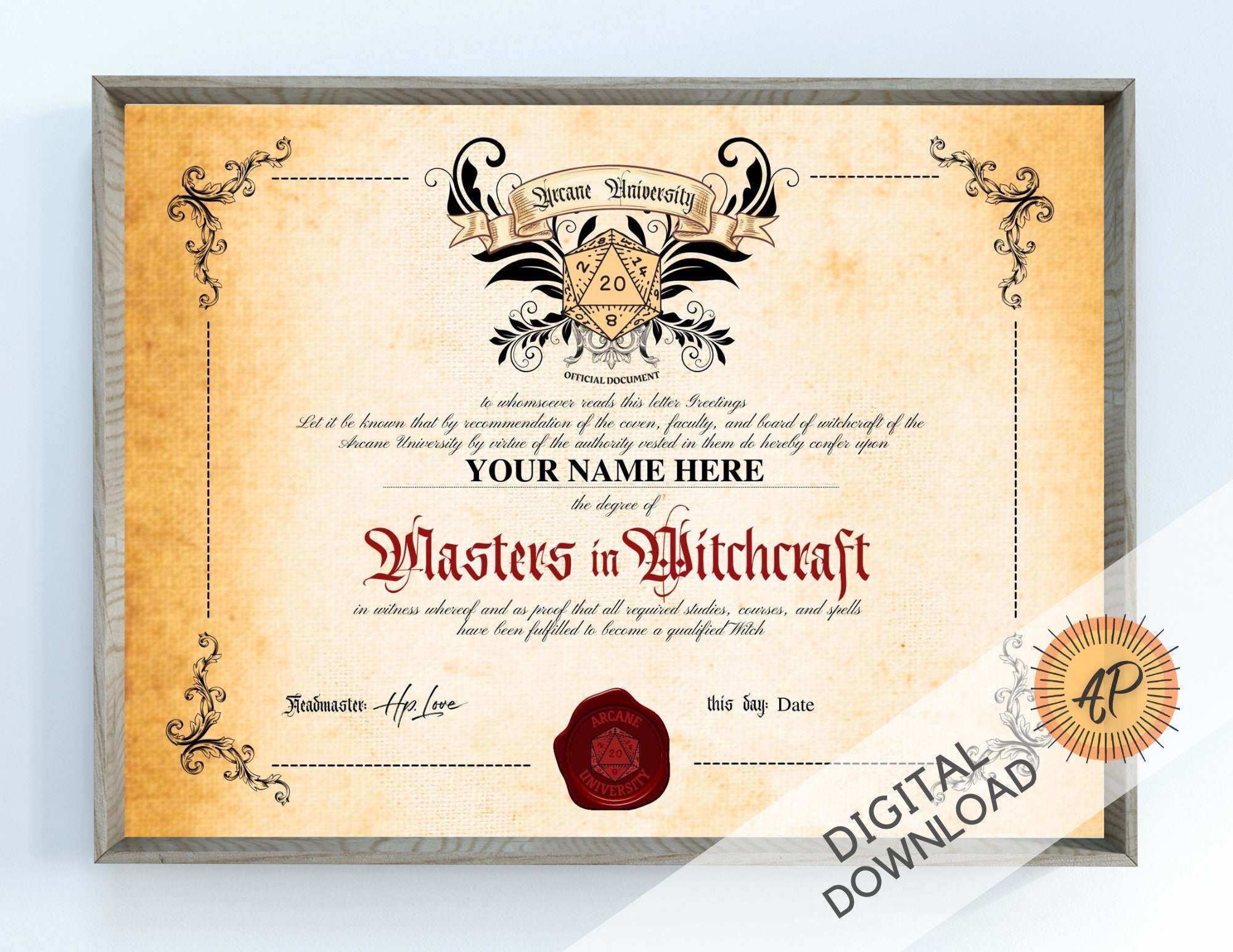 Editable PDF. Masters in Witchcraft Certificate. Digital Download. 8 ...