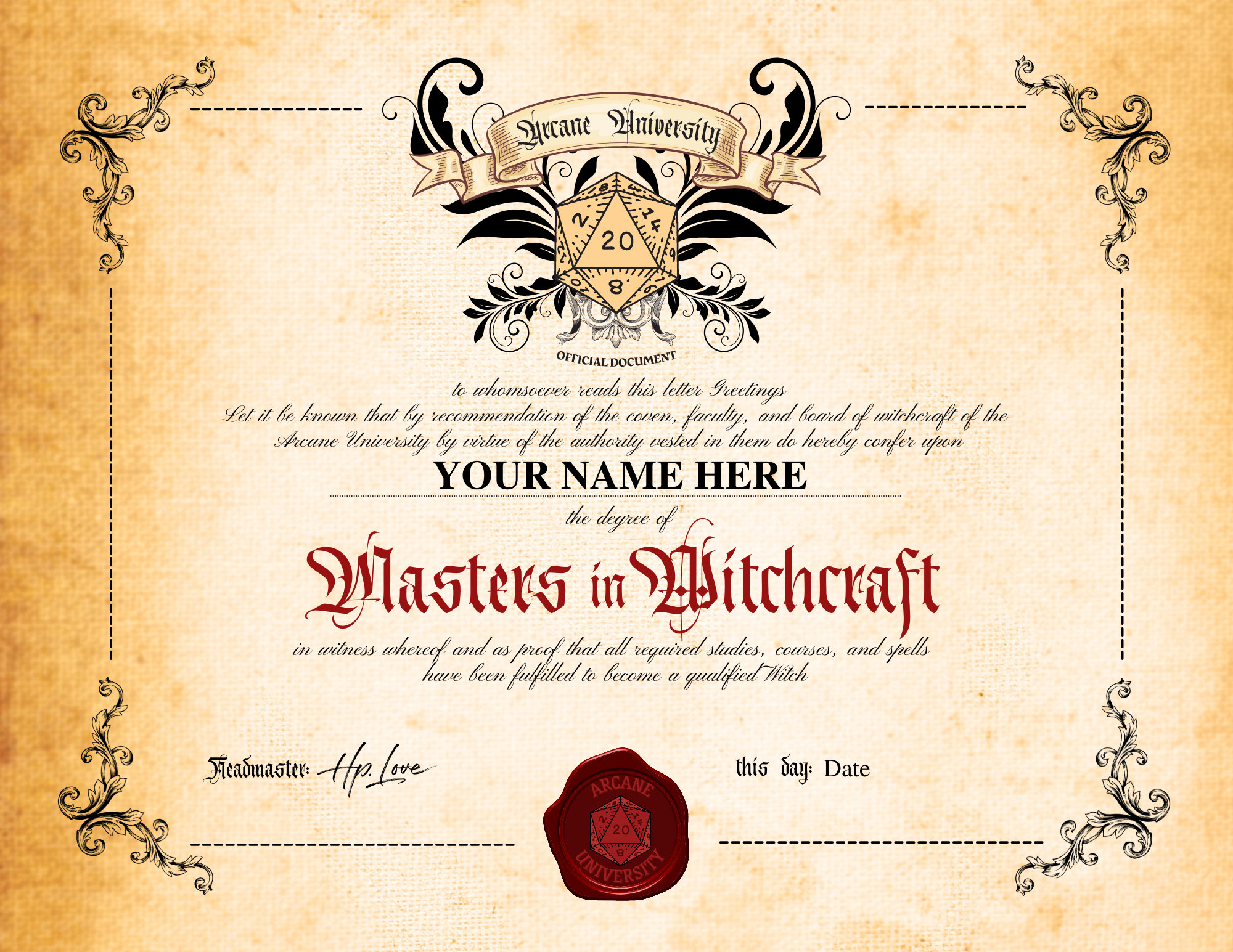 Editable PDF. Masters in Witchcraft Certificate. Digital Download. 8 ...