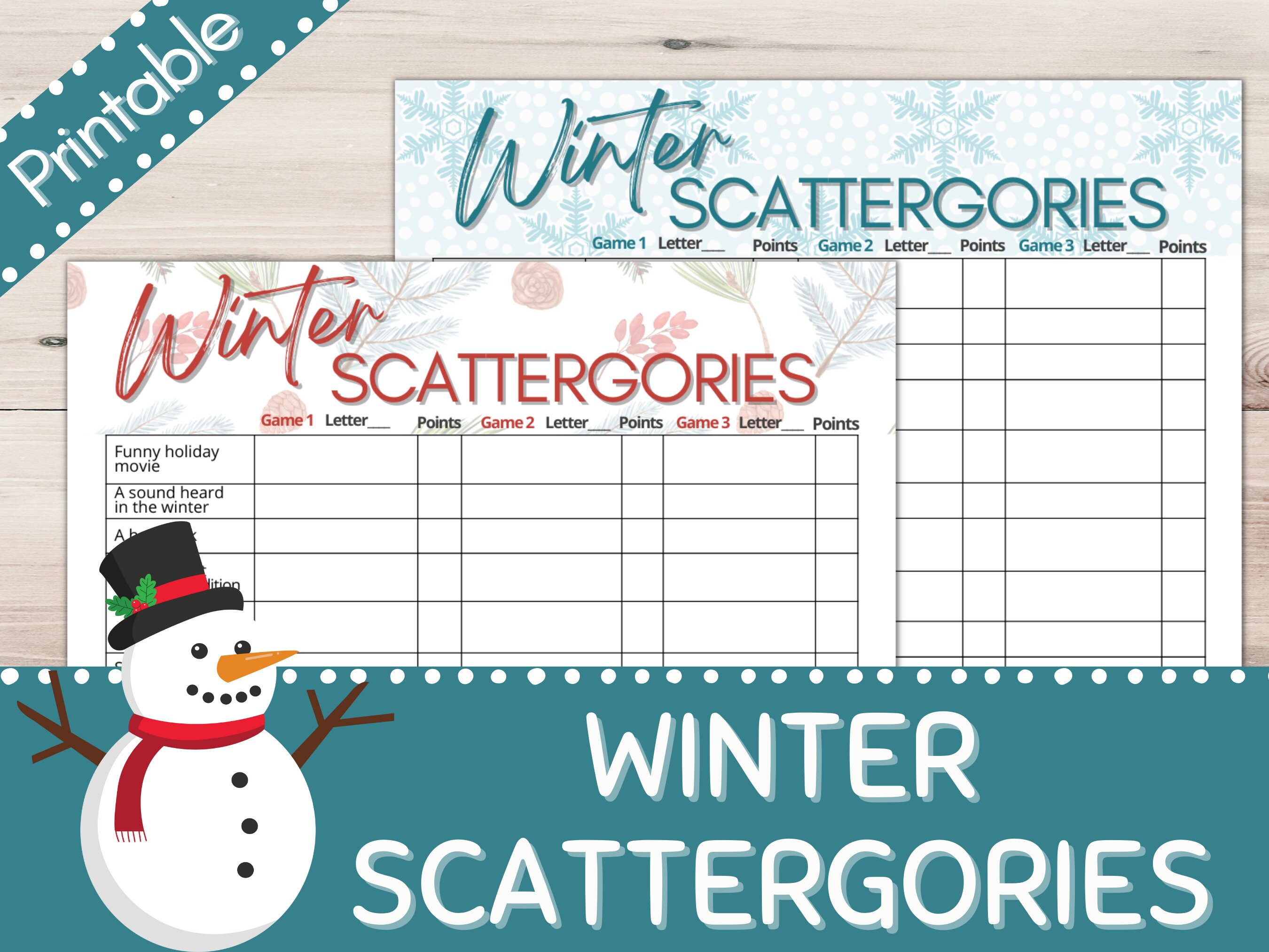 Winter Scattergories | Printable Scattergories List | Winter Game ...