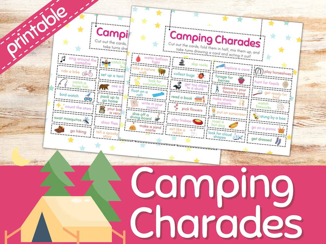 Camping Charades for Kids | Charade Cards | Printable Camping Games ...