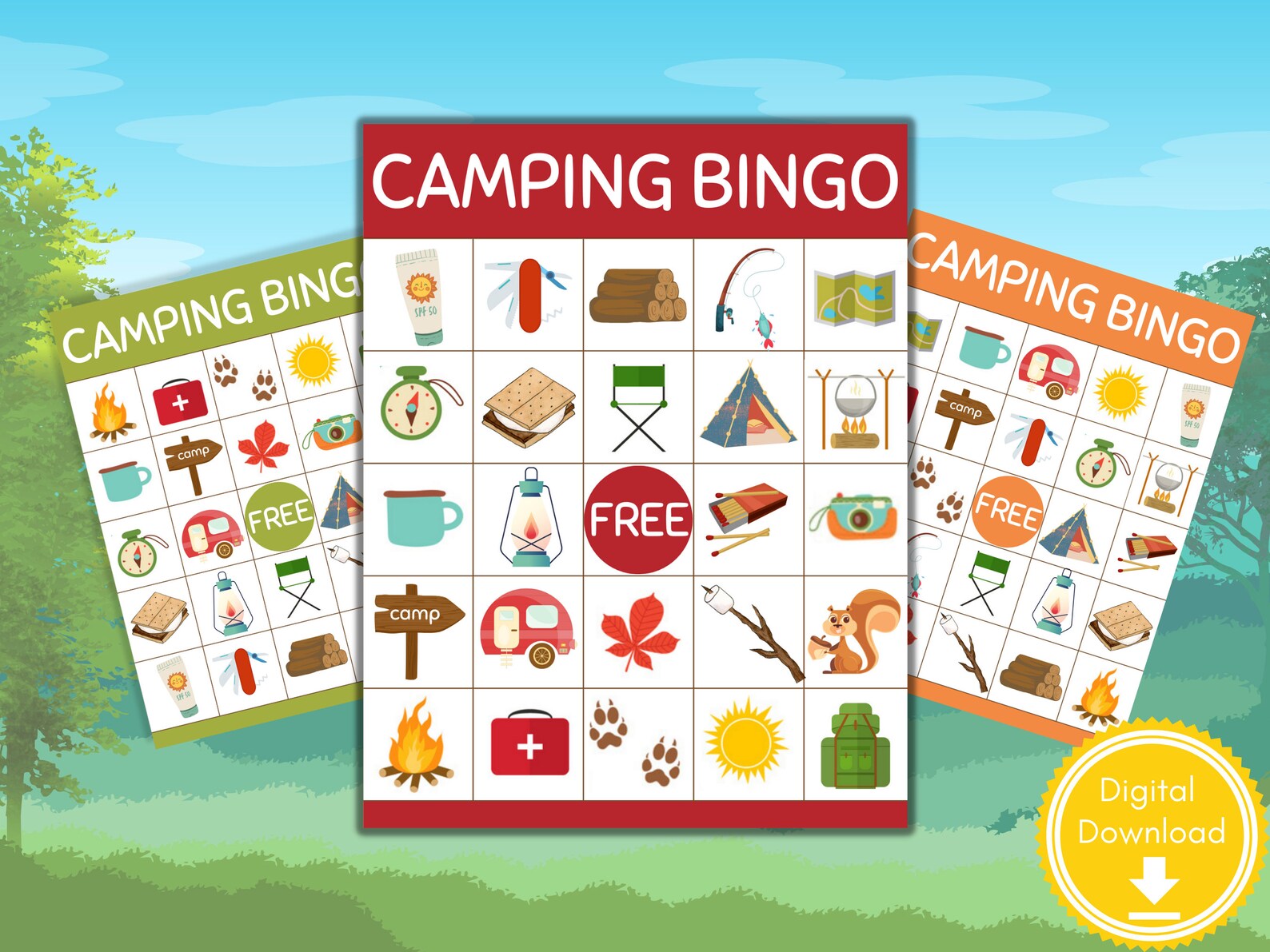 Printable Camping Bingo | Kids Camping Game | Printable Bingo Boards ...