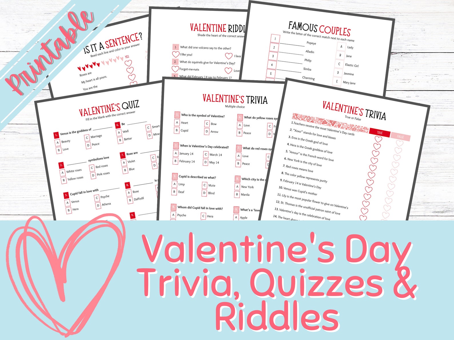 Printable Valentine's Day Trivia, Quizzes & Riddles | Famous Couples ...
