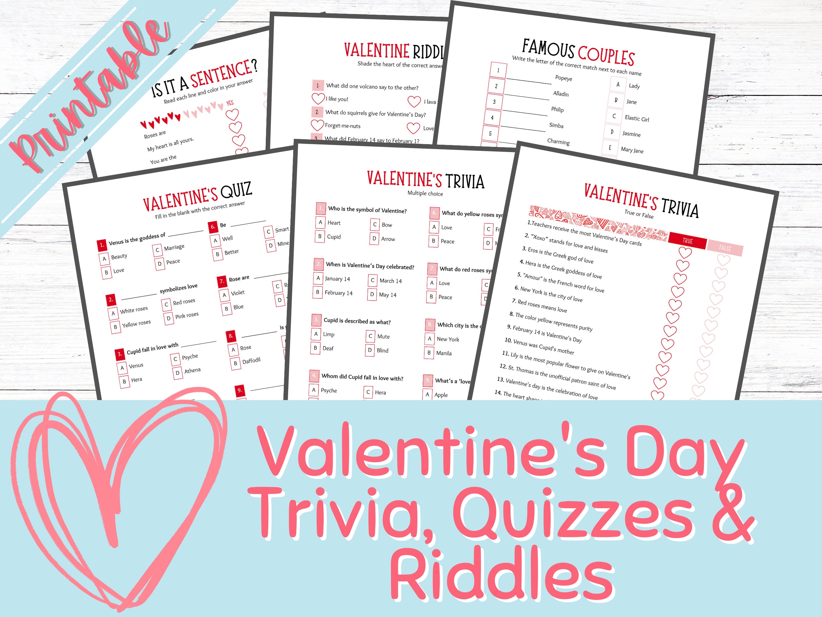 Printable Valentine's Day Trivia, Quizzes & Riddles | Famous Couples ...