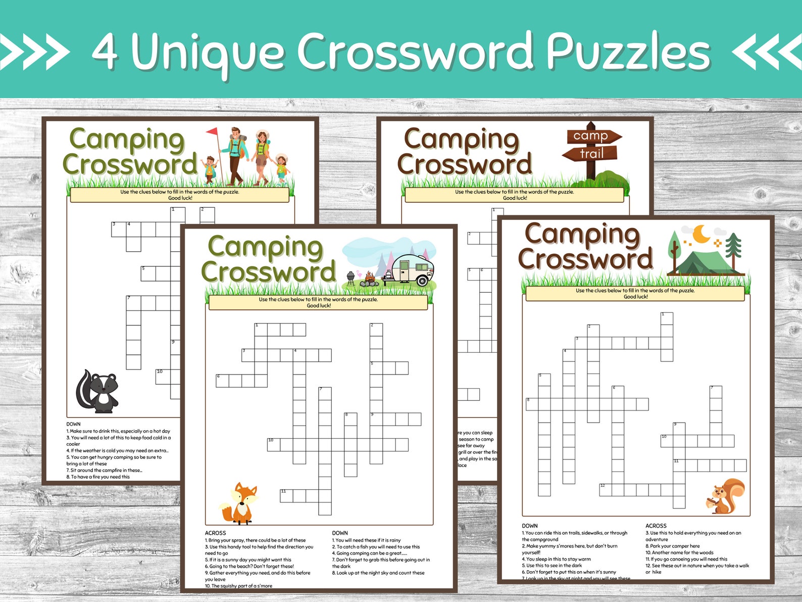 Camping Crossword Puzzle | Camping Games for Kids | Summer Activities ...