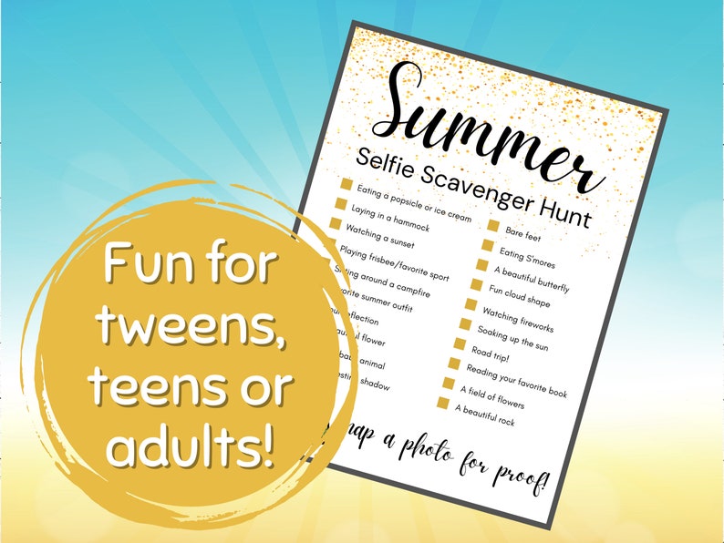 Summer Selfie Scavenger Hunt | Photo Scavenger Hunt | Printable Party ...