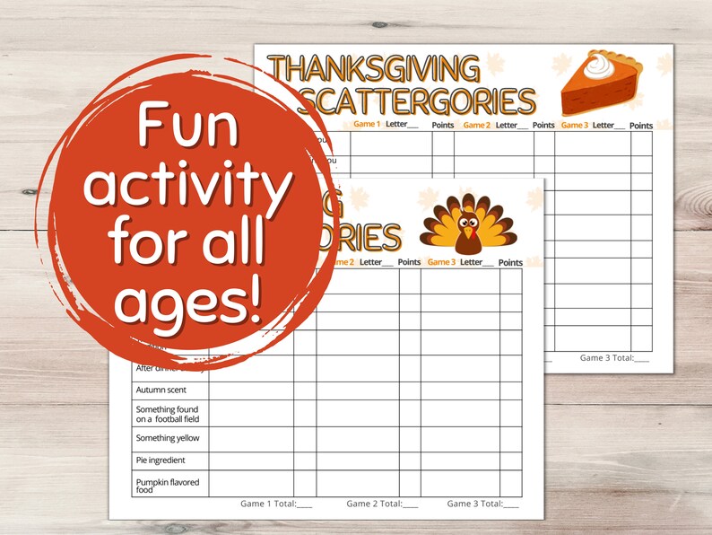 Thanksgiving Scattergories | Printable Scattergories List ...