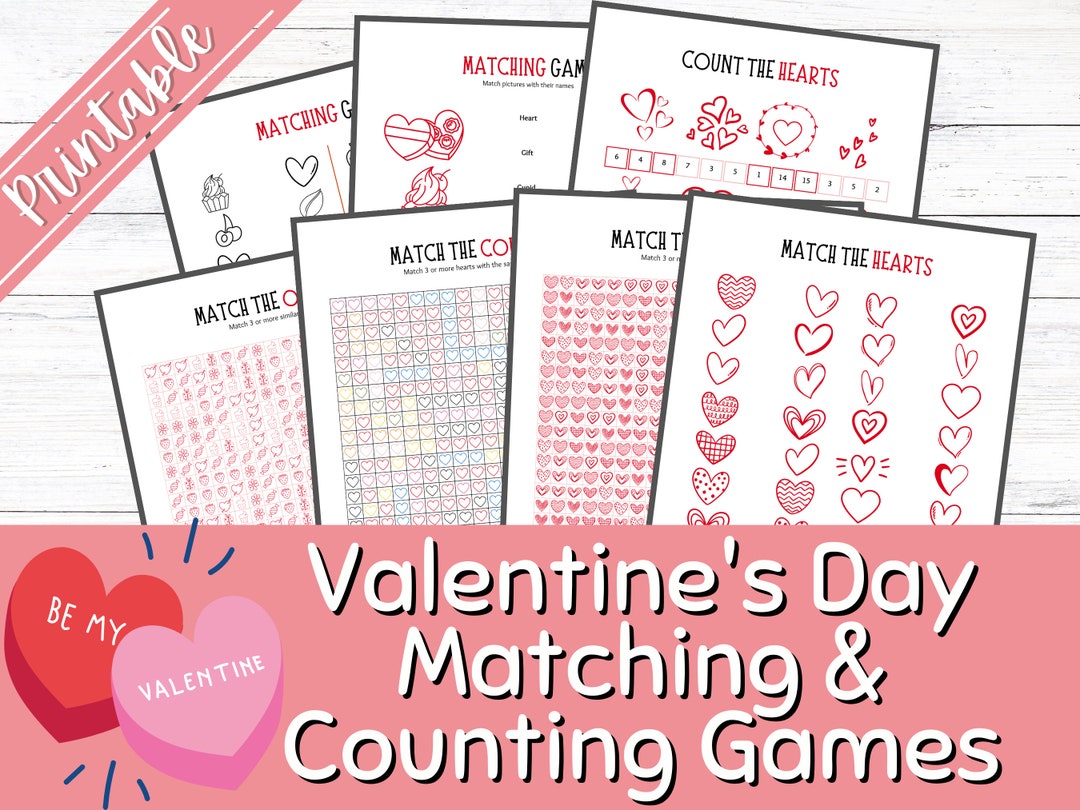 Printable Valentine's Day Matching & Counting Games | Family Game ...