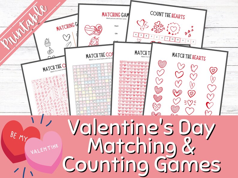 Printable Valentine's Day Matching & Counting Games | Family Game ...