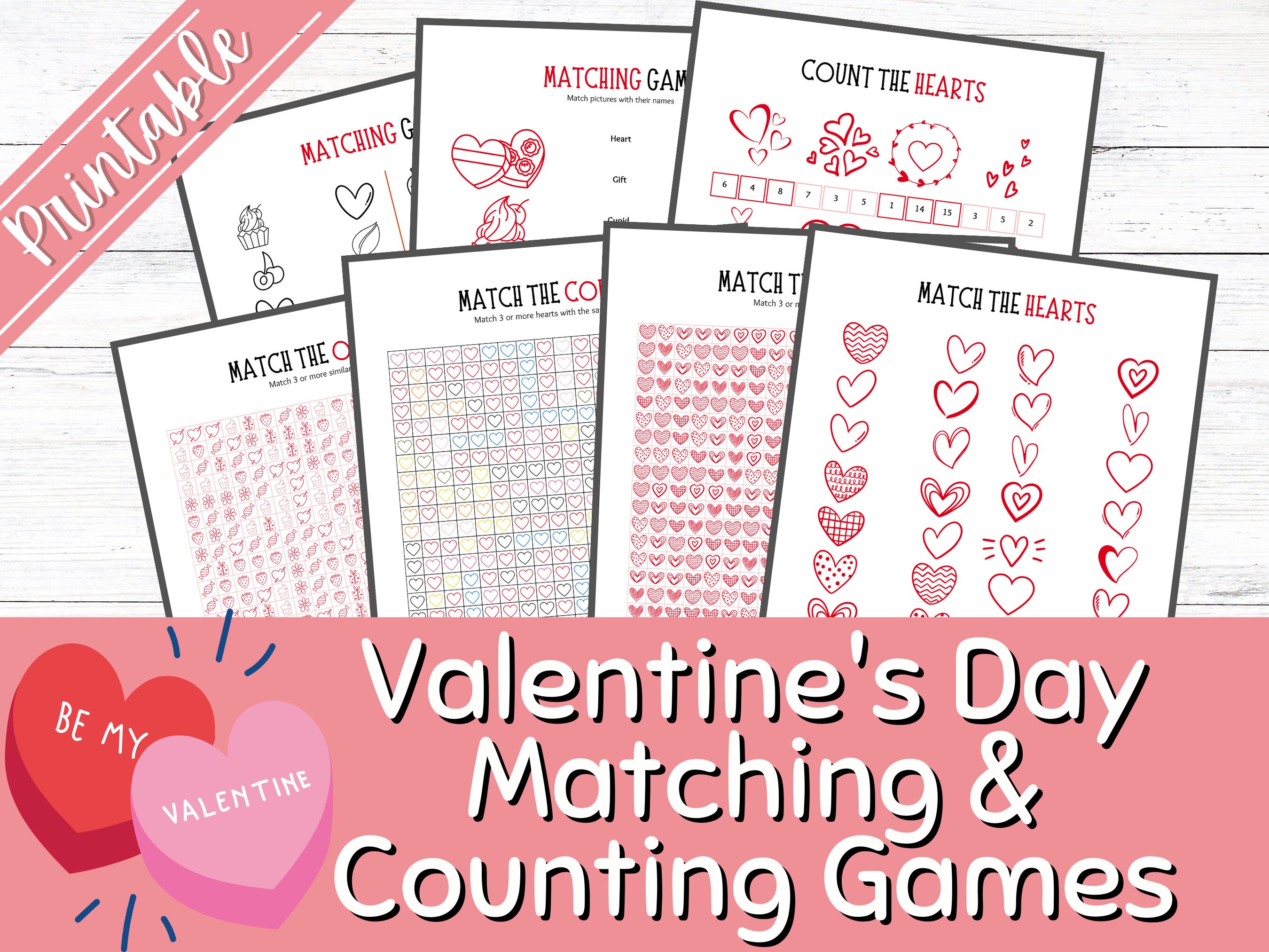 Printable Valentine's Day Matching & Counting Games | Family Game ...