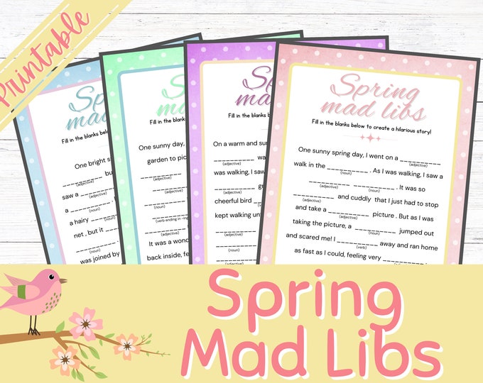 Spring Mad Libs | Printable Fill in the Blank | Party Game | Kid's Mad ...