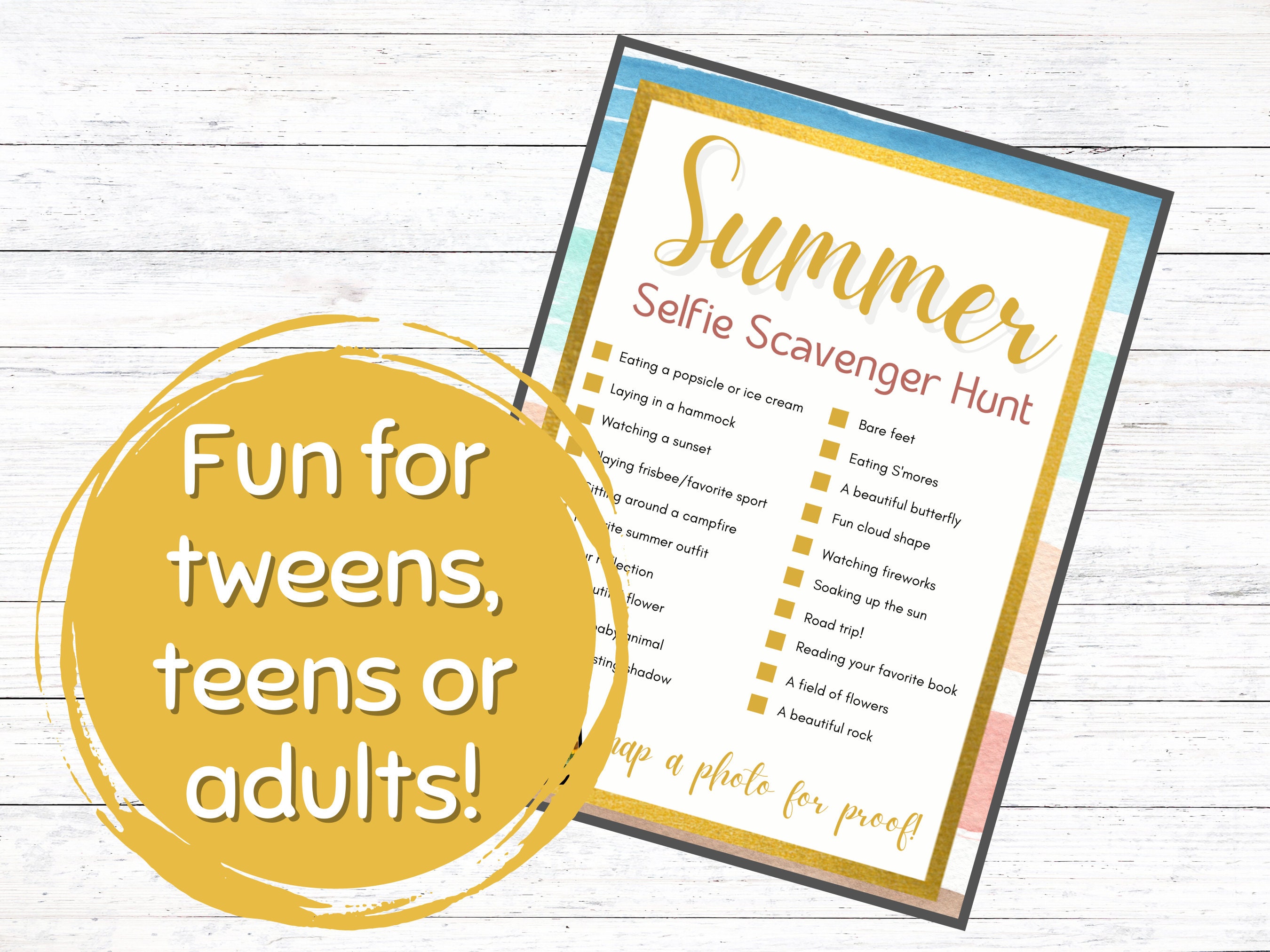 Summer Selfie Scavenger Hunt | Photo Scavenger Hunt | Party Game ...