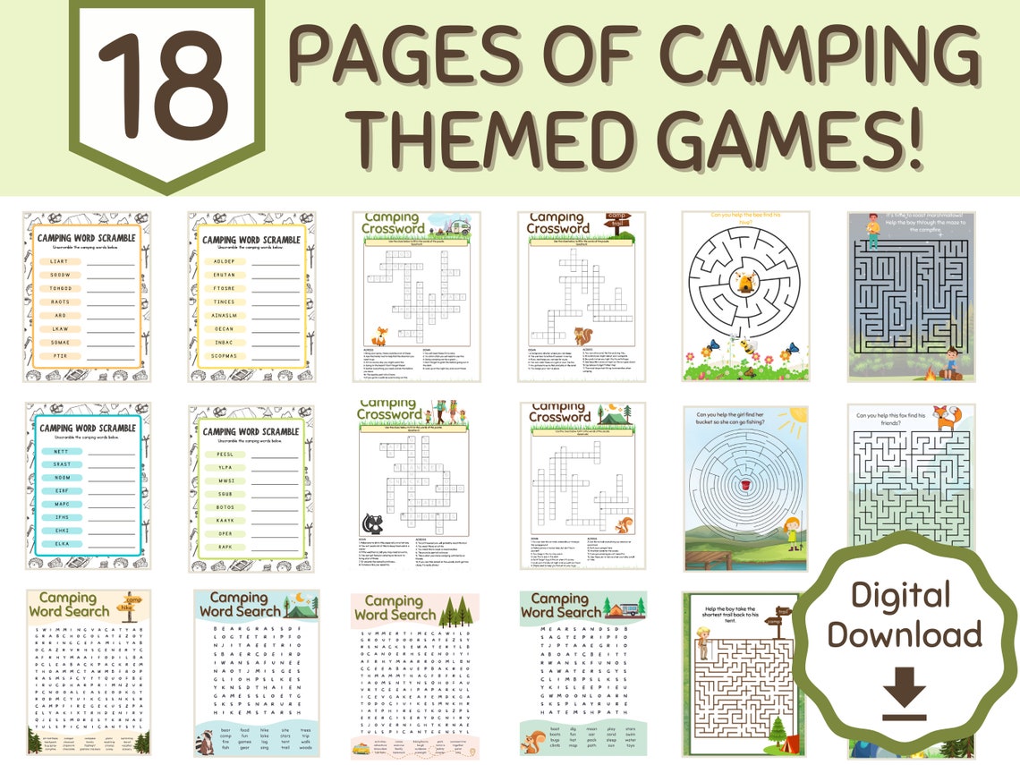 Camping Games Bundle Camping Word Scramble Camping Crossword Camping ...
