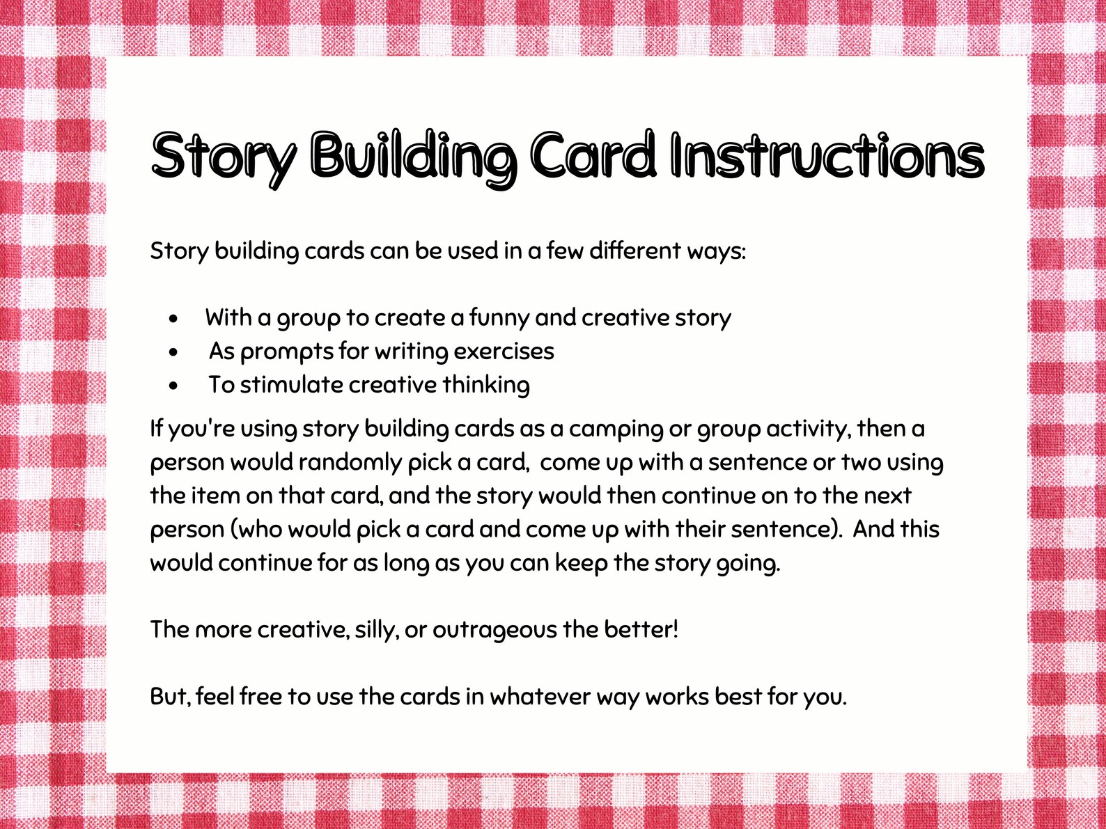 Story Building Game | Story Starters | Camping Game | All Ages | Card ...