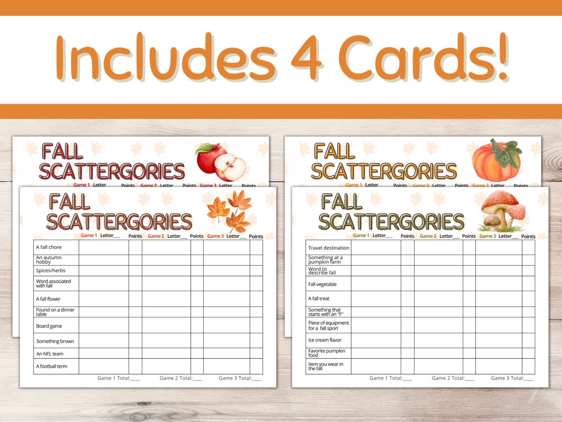 Fall Scattergories | Printable Scattergories List | Fall Games | Fall ...