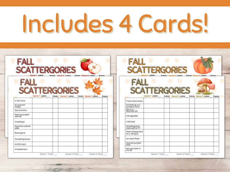 Fall Scattergories | Printable Scattergories List | Fall Games | Fall ...