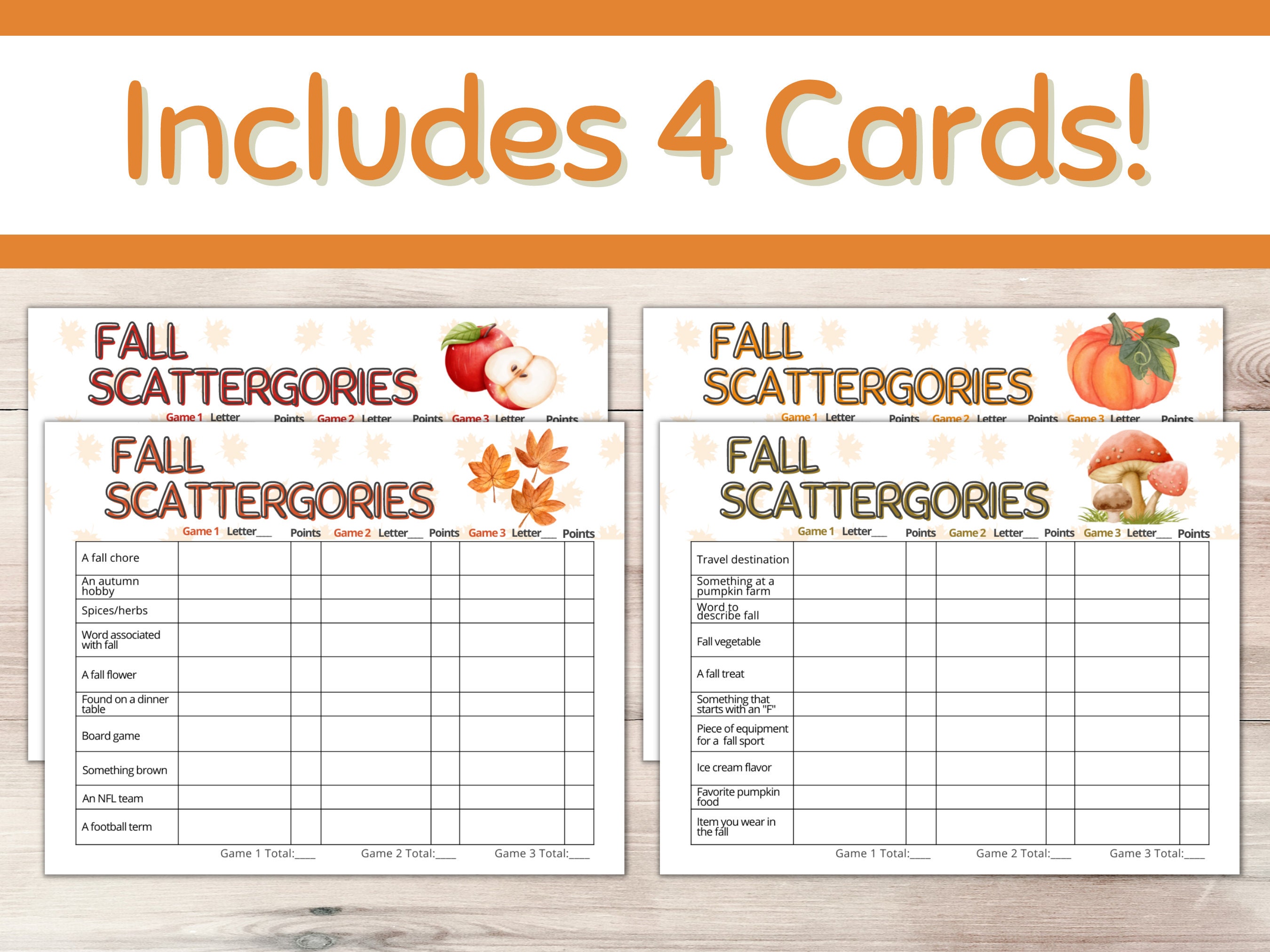 Fall Scattergories | Printable Scattergories List | Fall Games | Fall ...