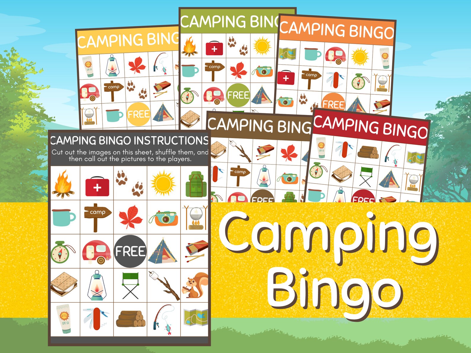 Printable Camping Bingo | Kids Camping Game | Printable Bingo Boards ...