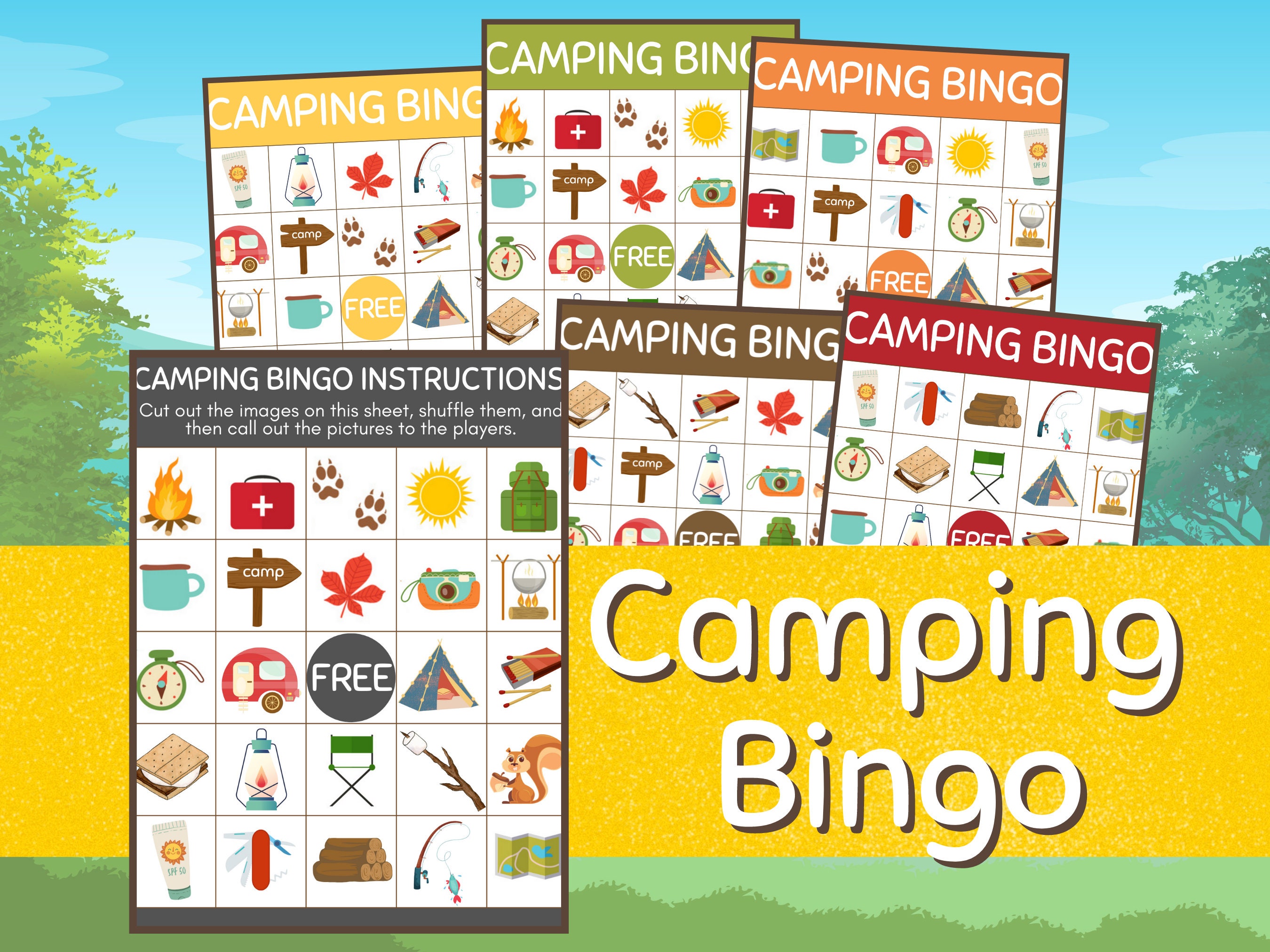 Printable Camping Bingo | Kids Camping Game | Printable Bingo Boards ...