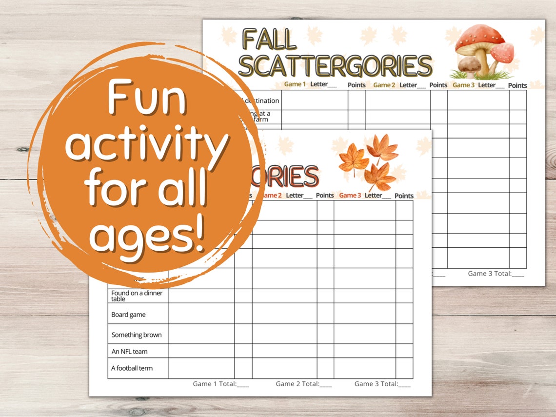 Fall Scattergories | Printable Scattergories List | Fall Games | Fall ...