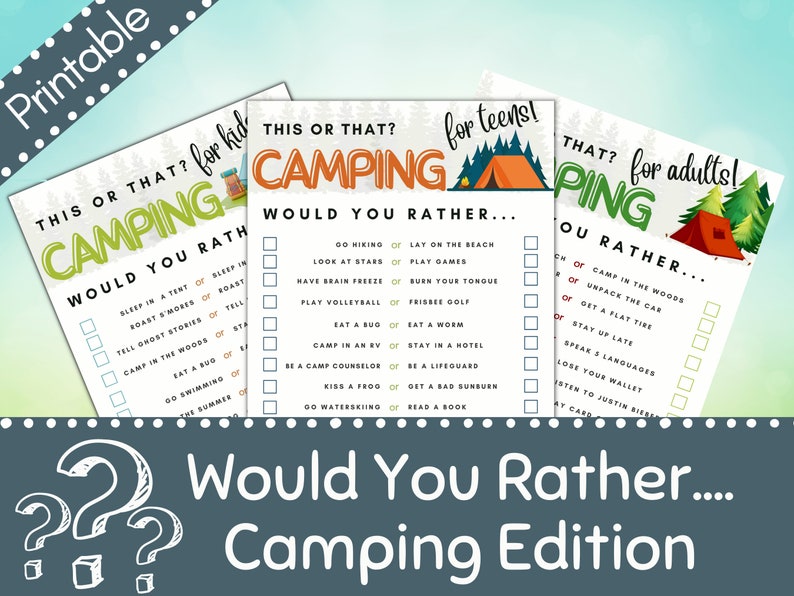 Would You Rather Camping Game | This or That | Camping Activity ...
