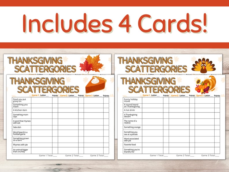 Thanksgiving Scattergories | Printable Scattergories List ...