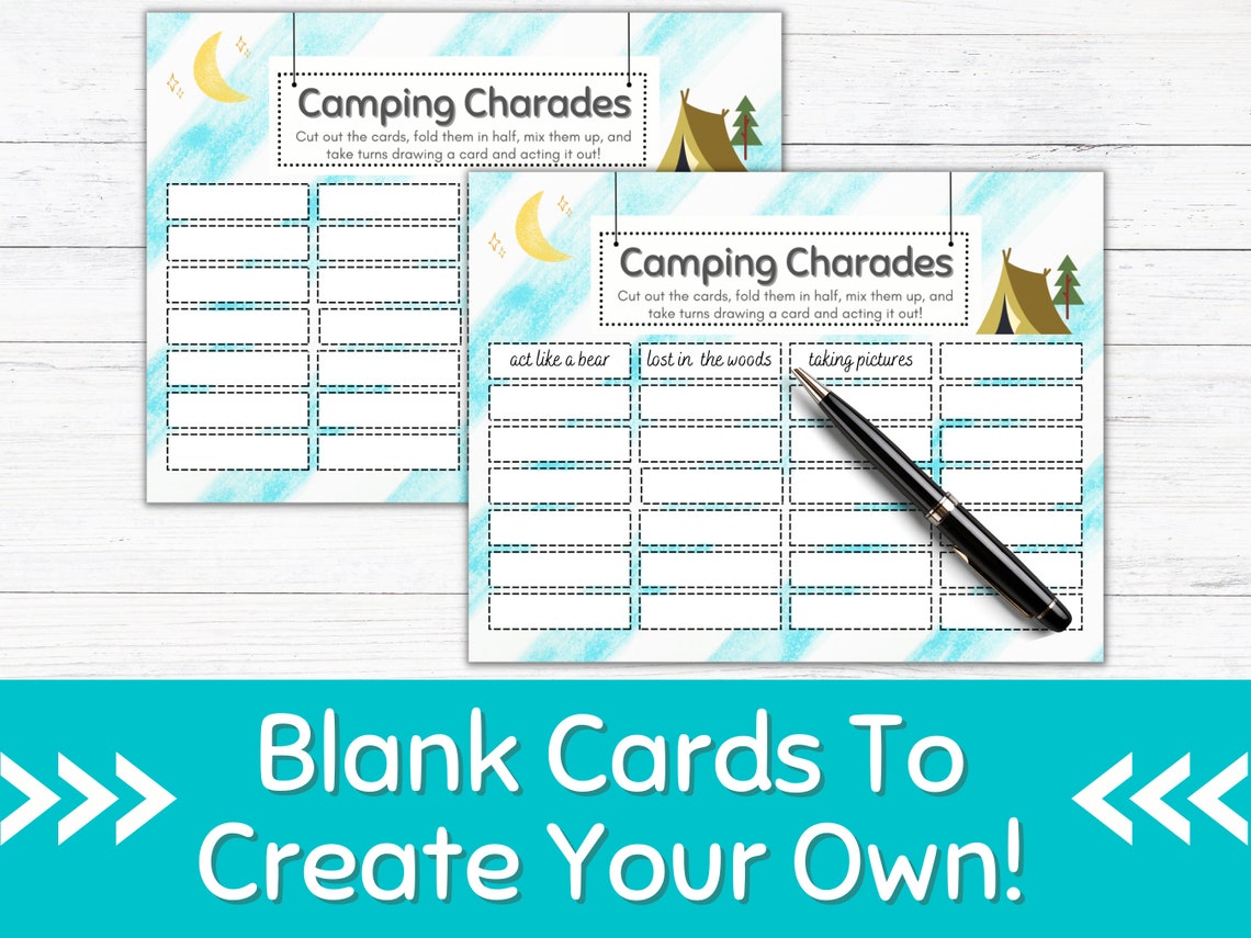 Camping Charades Charade Cards Printable Camping Games Camping ...