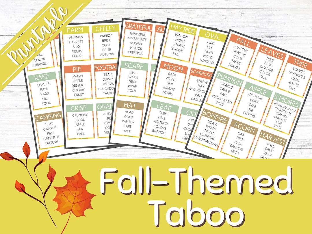Fall Taboo | Printable Taboo Cards | Fall Games | Forbidden Words ...