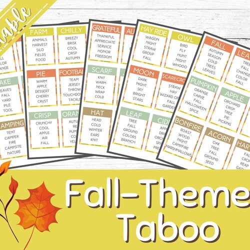 Printable Thanksgiving Halloween Taboo Game Cards Instant - Etsy
