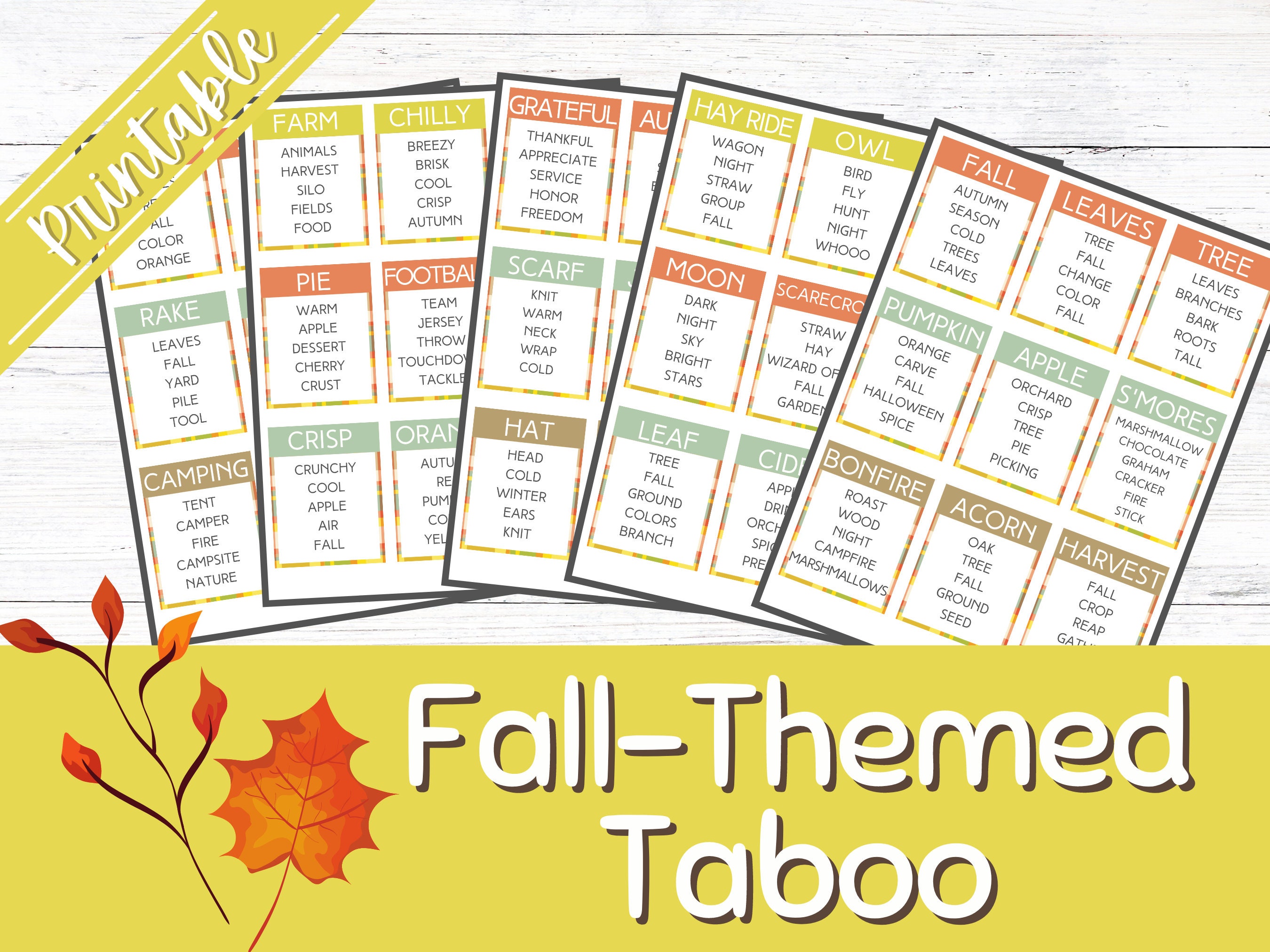Fall Taboo | Printable Taboo Cards | Fall Games | Forbidden Words ...
