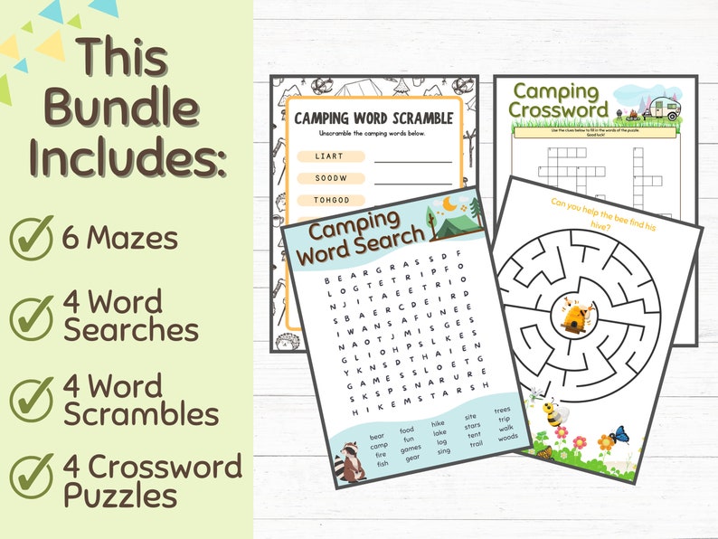 Camping Games Bundle | Camping Word Scramble | Camping Crossword ...
