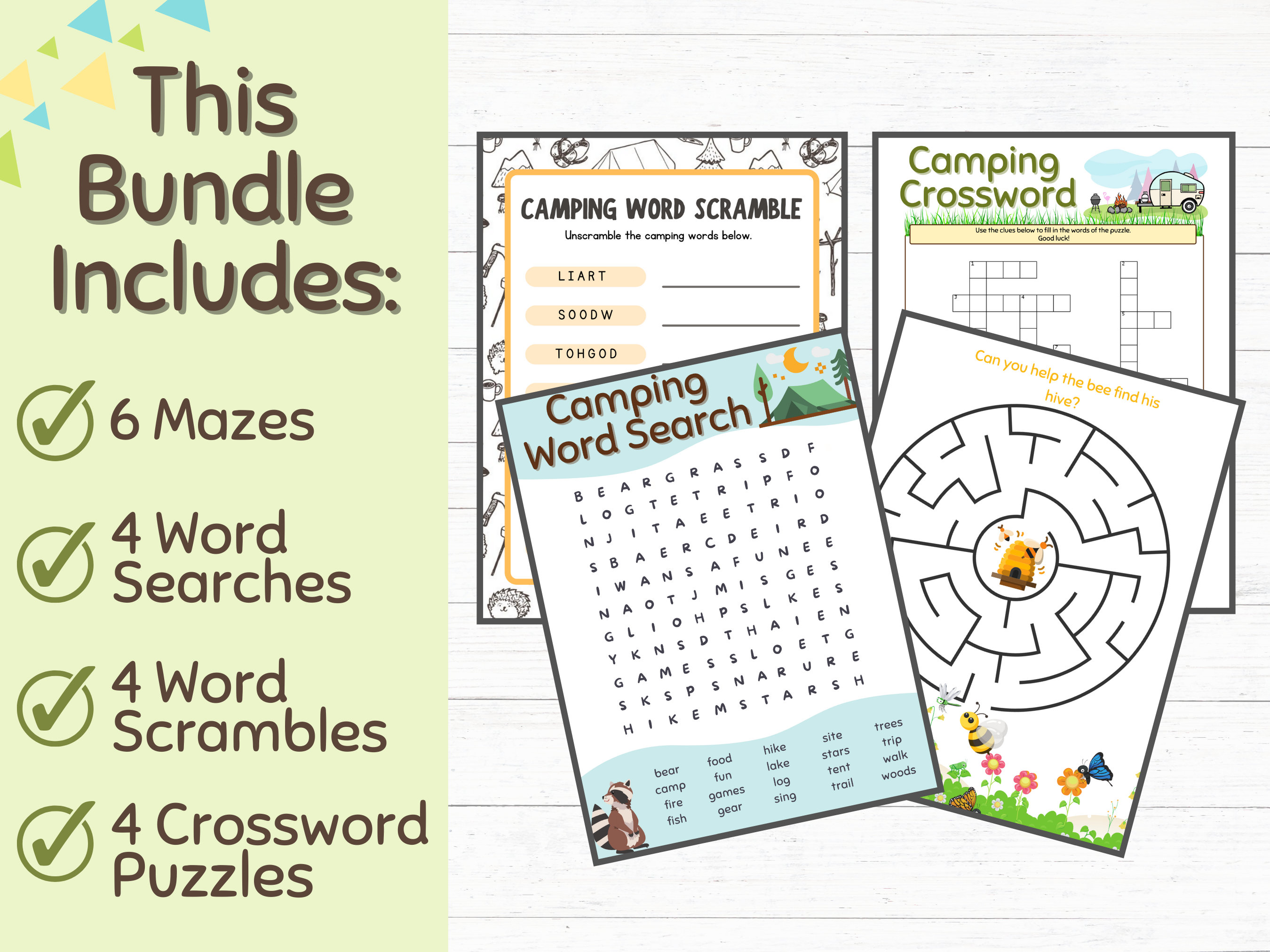 Camping Games Bundle | Camping Word Scramble | Camping Crossword ...