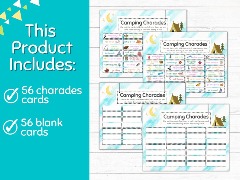 Camping Charades | Charade Cards | Printable Camping Games | Camping ...