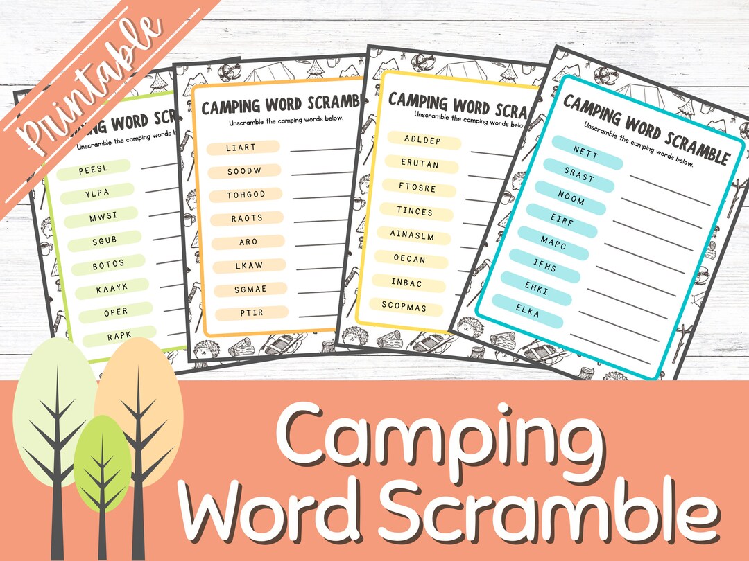 Camping Word Scramble Camp Games Camp Activity Printable Game Camping ...