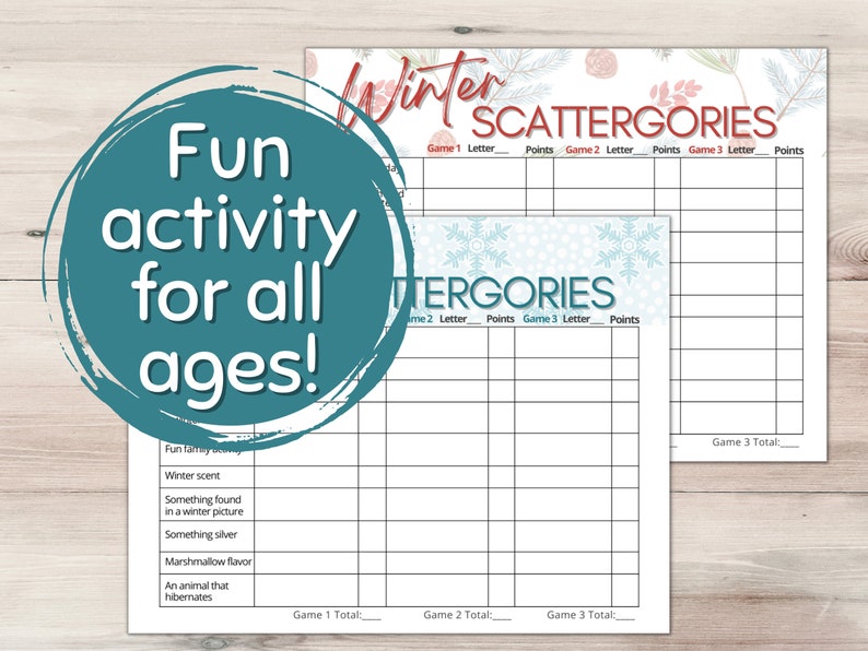 Winter Scattergories | Printable Scattergories List | Winter Game ...
